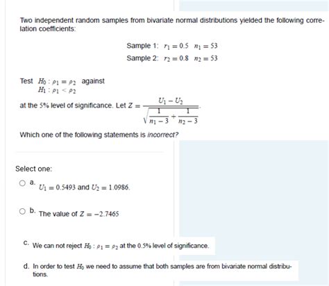 Solved Two Independent Random Samples From Bivariate Normal