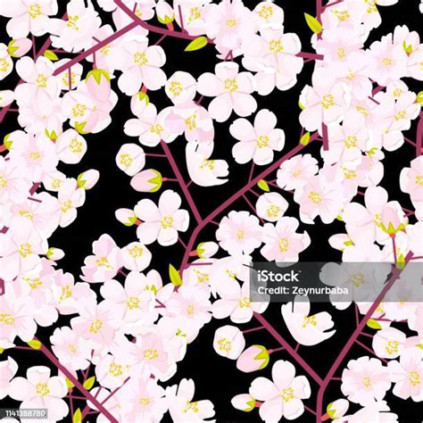 벚꽃 완벽 한 패턴입니다 직물 또는 직물 개념 일본 꽃 질감입니다 평면 색 스타일 벡터 일러스트입니다 벚꽃에 대한 스톡 벡터