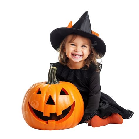 Víspera De Todos Los Santos Png Una Linda Niña Disfrazada De Bruja Con Jack O Lantern