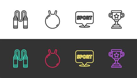 흑백에 라인 줄넘기 케틀벨 로케이션 체육관 및 어워드 컵을 설정합니다 벡터 건강한 생활방식에 대한 스톡 벡터 아트 및 기타 이미지 건강한 생활방식 검은색 그라데이션