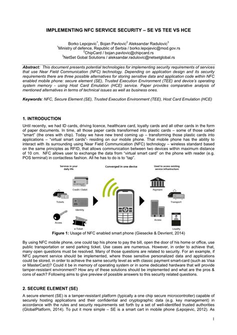 Pdf Implementing Nfc Service Security Se Vs Tee Vs Hce