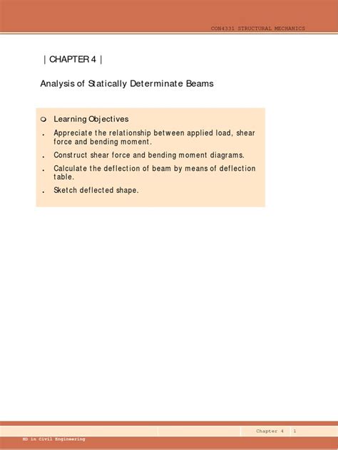 Chapter 4 Analysis Of Statically Determinate Beams Learning Objectives Pdf Bending Beam