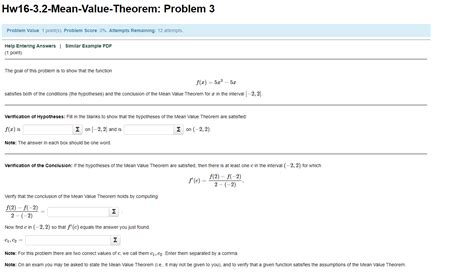 solved hw16 3 2 mean value theorem problem 3 problem value