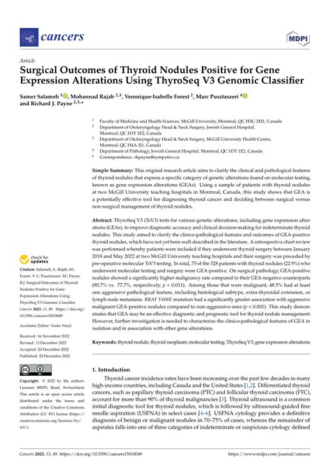 Pdf Surgical Outcomes Of Thyroid Nodules Positive For Gene Expression