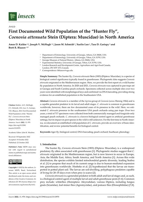 Pdf First Documented Wild Population Of The “hunter Fly” Coenosia