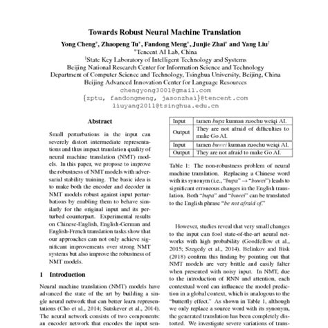 Towards Robust Neural Machine Translation Acl Anthology