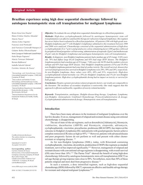 Pdf Brazilian Experience Using High Dose Sequential Chemotherapy Followed By Autologous