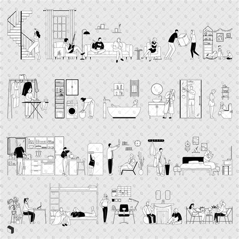 Flat Vector Tiny Home People And Furniture Toffu Co