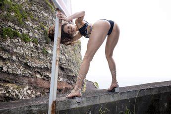 Flexible Girl Irene Rouse Posing In Black Underwear Outdoors Photos