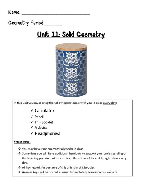 Unit 11 Booklet Pdf Shape Volume