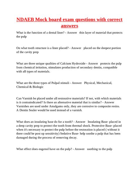 Ndaeb Mock Board Exam Questions With Correct Answers Exams Nursing Docsity