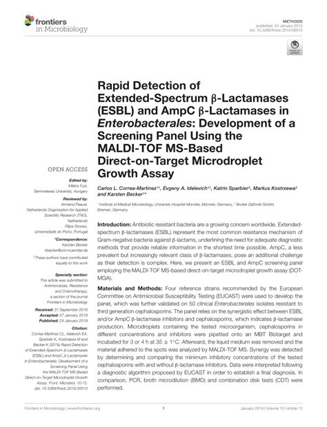 Pdf Rapid Detection Of Extended Spectrum β Lactamases Esbl And Ampc β Lactamases In