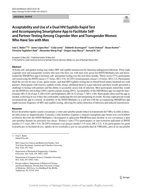 Acceptability And Use Of A Dual Hivsyphilis Rapid Test And