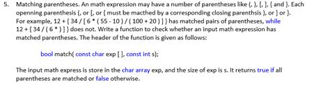 Solved 5 Matching Parentheses An Math Expression May Have Chegg