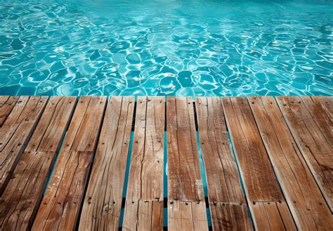 Terraza De Madera Junto A La Piscina De Agua Azul Stock De Ilustración