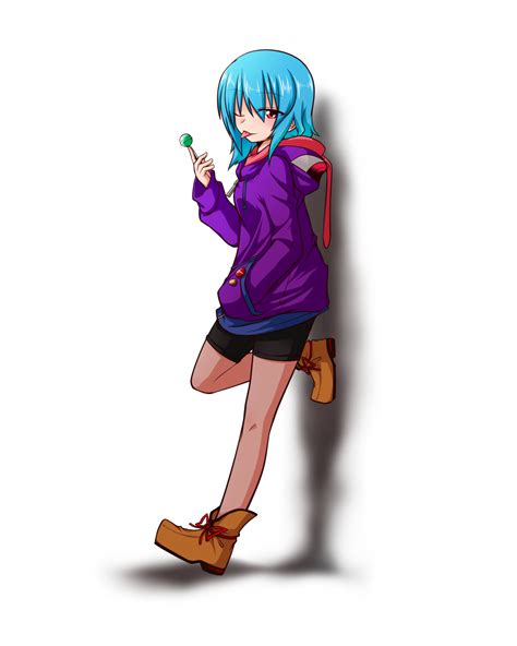 Safebooru 1girl P P Ankle Boots Badge Bike Shorts Blue Hair Blush