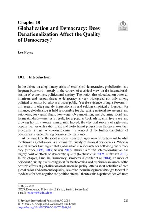 Pdf Globalization And Democracy Does Denationalization Affect The Quality Of Democracy