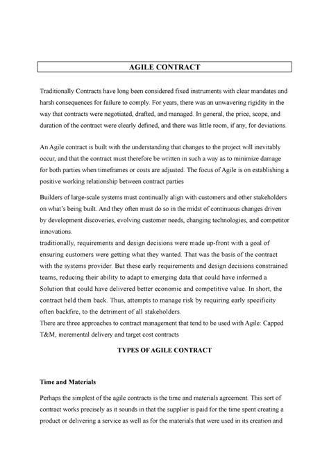 Agile Contract Xxxxx Agile Contract Traditionally Contracts Have