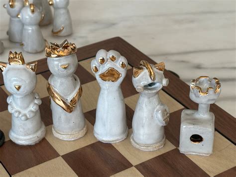 Cat Inspired Chess Set Luxury Chess Set Unique Chess Set Custom Made Chess Set Handmade