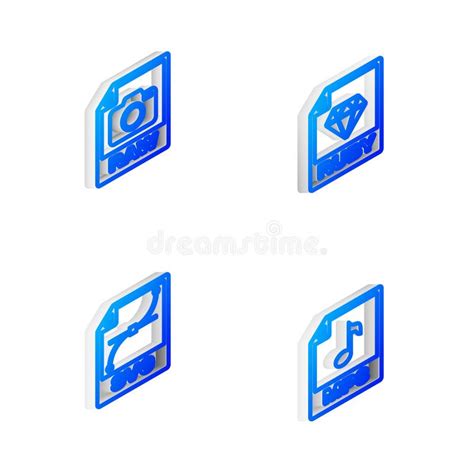Set Isometric Line RUBY File Document RAW SVG And MP Icon Vector Stock Vector Illustration