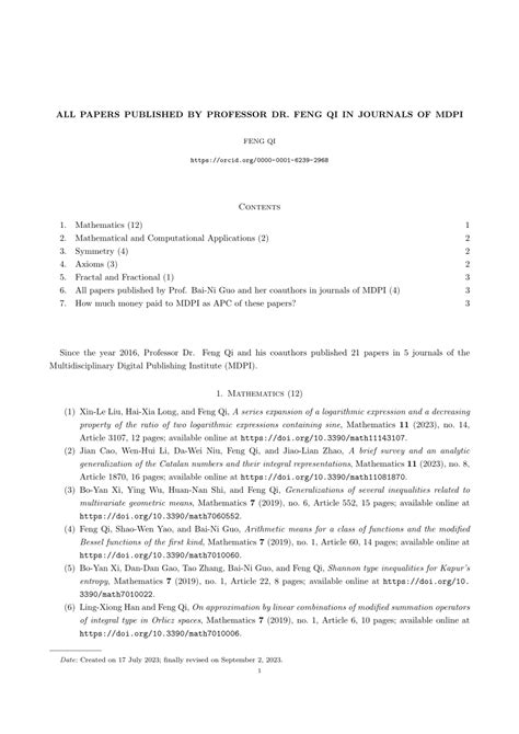 Pdf All Papers Published By Professor Dr Feng Qi In Journals Of Mdpi