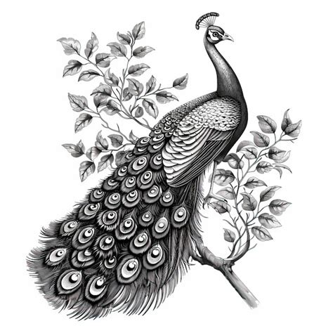Peacock Sketch Hand Drawn In Engraving Style Vector Illustration
