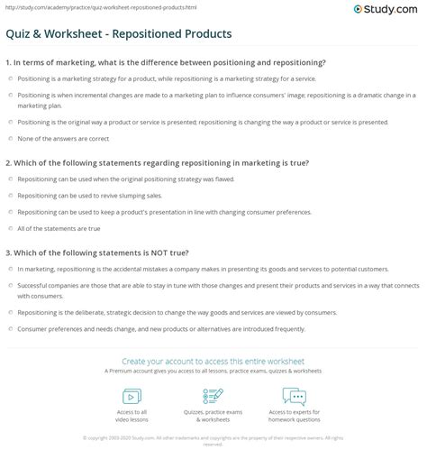 Quiz And Worksheet Repositioned Products