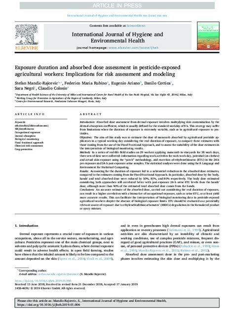 Pdf Exposure Duration And Absorbed Dose Assessment In Pesticide