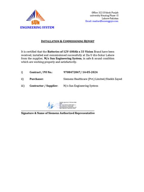 Installation Commissioning Report Szh Pdf