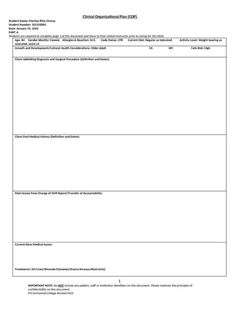 Weekly Cop M23 Cop Template Clinical Organizational Plan Cop
