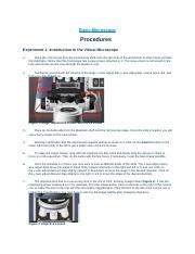Basic Microscopy Docx Basic Microscopy Procedures Experiment Introduction To The Virtual