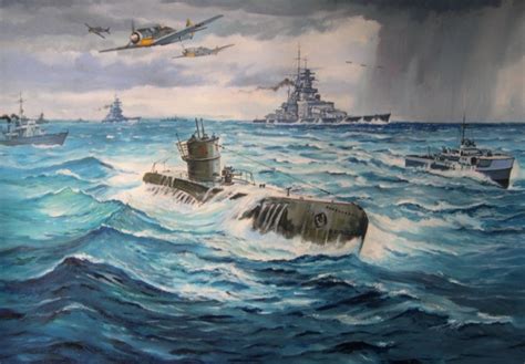 Tableau Peinture Marine Allemande Gneisenau U Boot Prinz Eugen