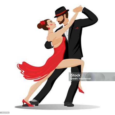 그래픽 색 설정 어디 사랑 만화 남자와 여자 댄스 탱고에 열정적인 커플 고급 벡터 일러스트 흰색 배경에 고립입니다 탱고 춤에 대한 스톡 벡터 아트 및 기타 이미지 Istock