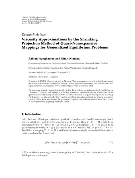 PDF Viscosity Approximations By The Shrinking Projection Method Of Quasi Nonexpansive Mappings