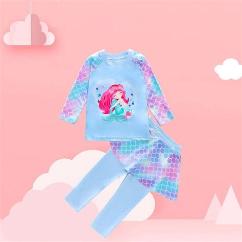 C Mall ชุดว่ายน้ำเด็กผู้หญิง ลายนางเงือกน้อย เสื้อแขนยาวกระโปรงกางเกงขายาว มี3สี รุ่น 0709 C
