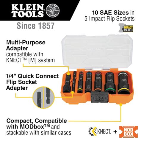 Klein Tools Knect Flip 10 1 4 In 3 8 In Drive Standard Sae Deep Socket Set 8 Pieces 65618 At