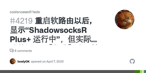 重启软路由以后，显示 Shadowsocksr Plus 运行中”，但实际无法使用， 【谷歌】连通性检查”失败 · Issue 4219