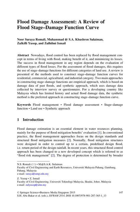 Pdf Flood Damage Assessment A Review Of Flood Stagedamage Function