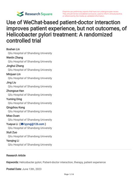 Pdf Use Of Wechat Based Patient Doctor Interaction Improves Patient Experience But Not