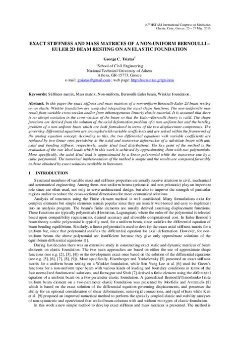 Pdf Exact Stiffness And Mass Matrices Of A Non Uniform Bernoulli