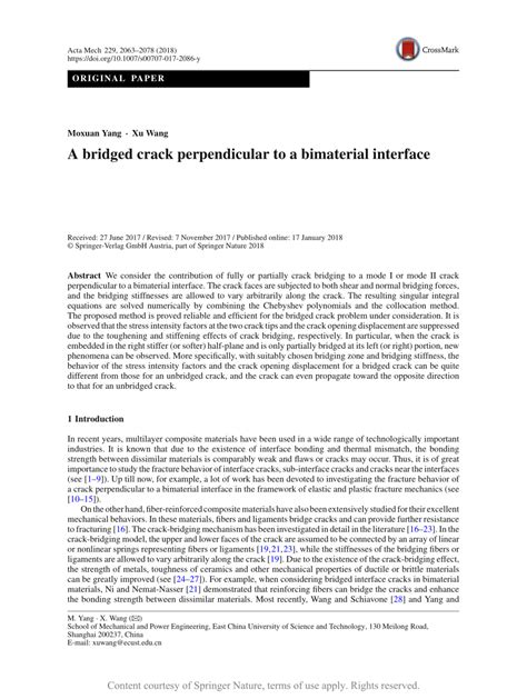 A Bridged Crack Perpendicular To A Bimaterial Interface Request Pdf