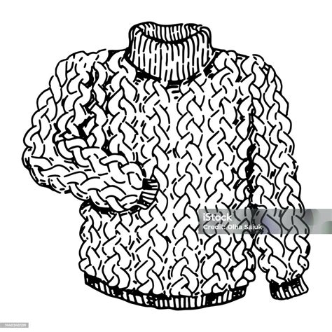 따뜻한 니트 스웨터의 낙서 겨울 착용의 개요 그리기 손으로 그린 벡터 그림입니다 흰색 배경에 격리된 단일 클립아트 0명에 대한