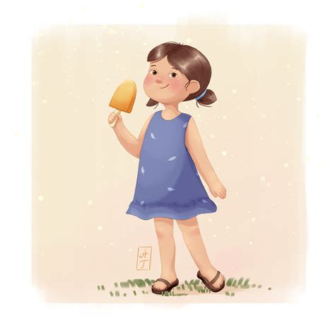 Иллюстрация Девочка с мороженым в стиле 2d детский персонажи