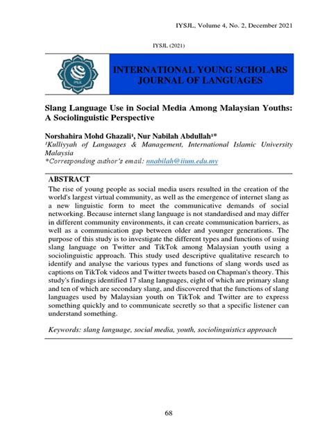 Slang Language Use In Social Media Among Malaysian Youths A Sociolinguistic Perspective Pdf