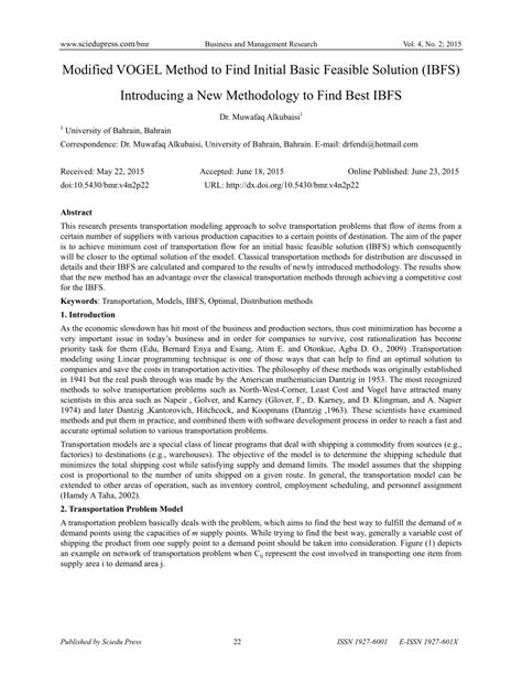 Pdf Modified Vogel Method To Find Initial Basic Feasible Solution Ibfs Introducing A New