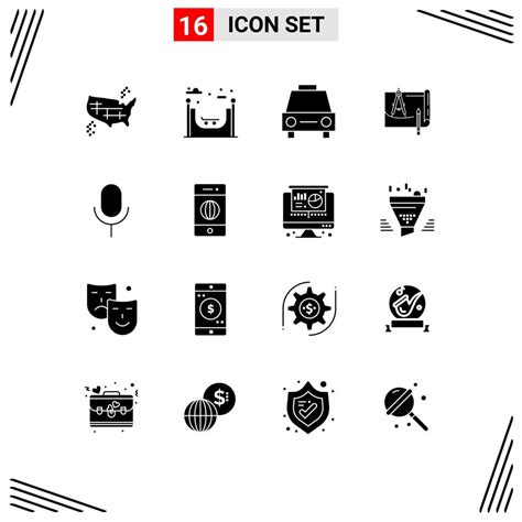 Editable Vector Line Pack Of 16 Simple Solid Glyphs Of Paper Blue Print Car Architecture