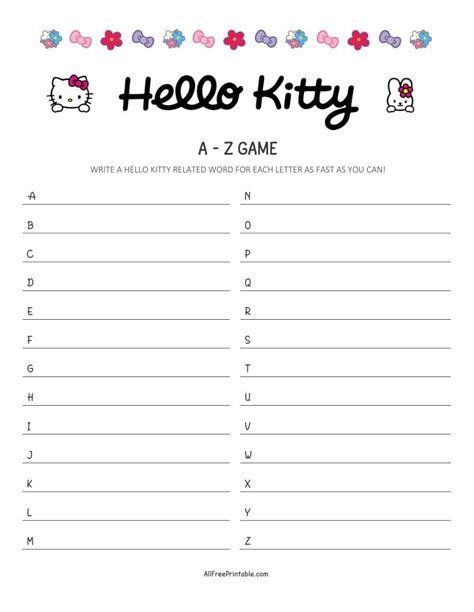 Hello Kitty A Z Game Free Printable