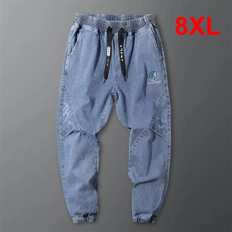 남성용 헐렁한 청바지 플러스 사이즈 XL 데님 바지 단색 패션 캐주얼 탄성 허리 바지 남성 청바지 바지 빅 사이즈 XL AliExpress