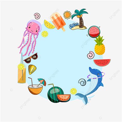 푸른 여름 일러스트 수박 돌고래 테두리 푸른 라운드 프레임 돌고래 Png 일러스트 및 Psd 이미지 무료 다운로드