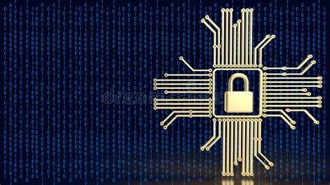 The Gold Logic And Lock For It Security Or Technology Concept 3d Rendering Stock Illustration